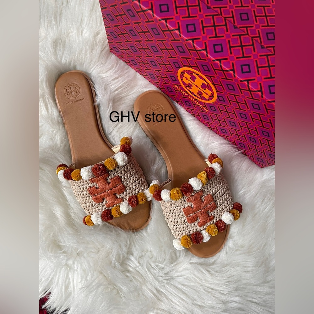 Tory Burch Everly Raffia Slide Sandal - Gem